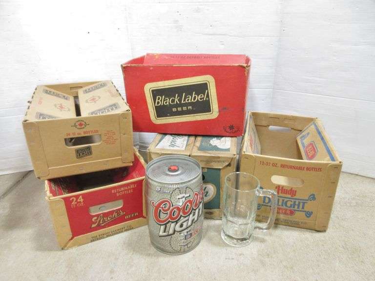 (5) Cardboard beer cases: Bosch, Black label, Strohs, black label light ...