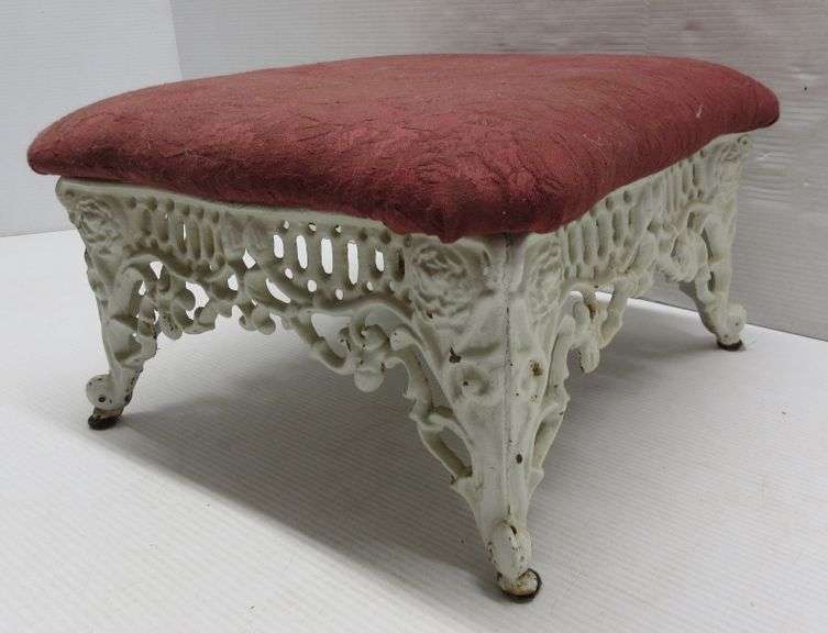 Older white enameled cast iron foot stool, 15" x 15" x 8", needs ...