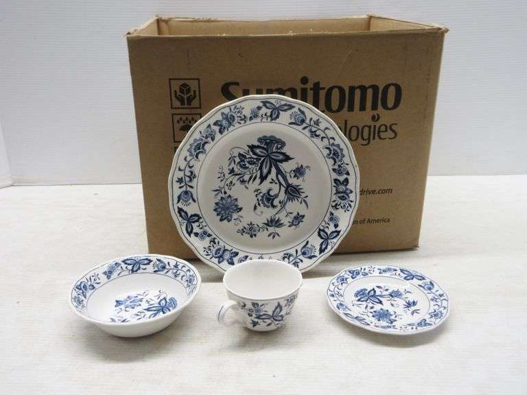 Over (20) Ironstone Blue bonnet dish set, used, as is, show wear and ...