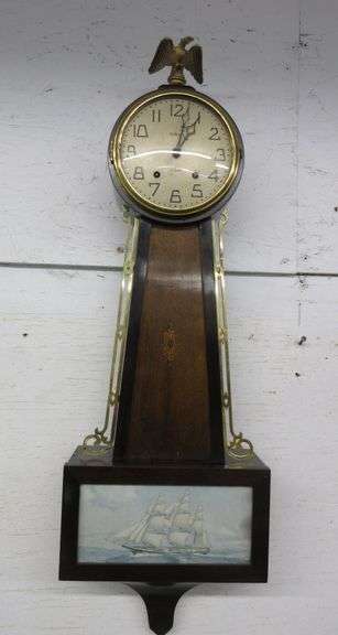 Older Gilbert banjo clock in original condition with nautical themed ...
