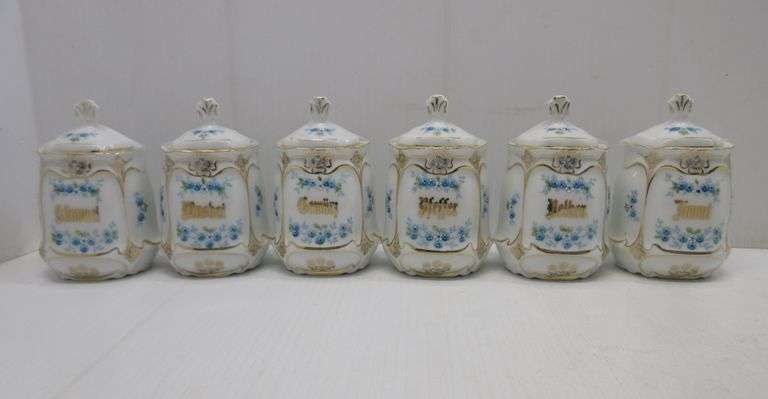 (6) Older German, Forget-Me-Not, China Canisters with matching lids, 4 ...