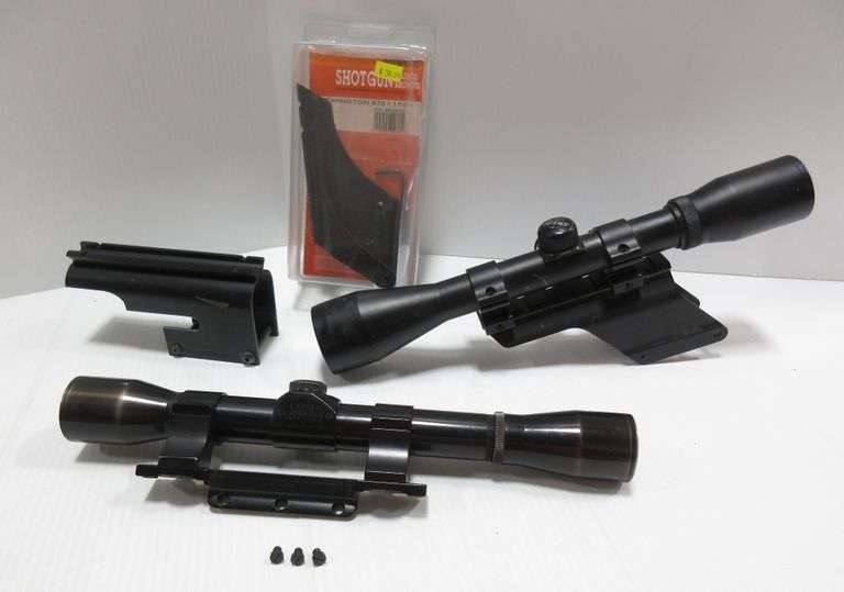 (3) Shotgun saddle mounts for scopes, fit Remington 870 to 1100 models, used, good; (2) Scopes ...