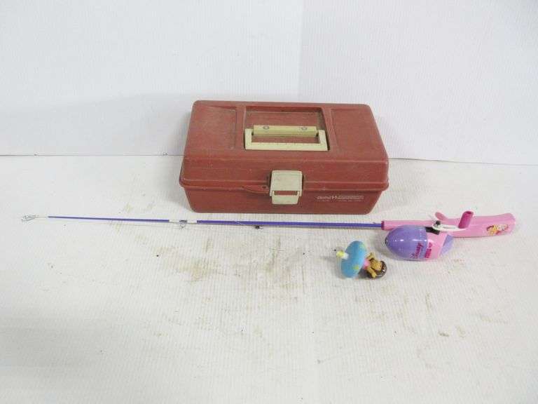 Childrens Disney fishing rod and reel, works; Old Pal tackle box, good ...