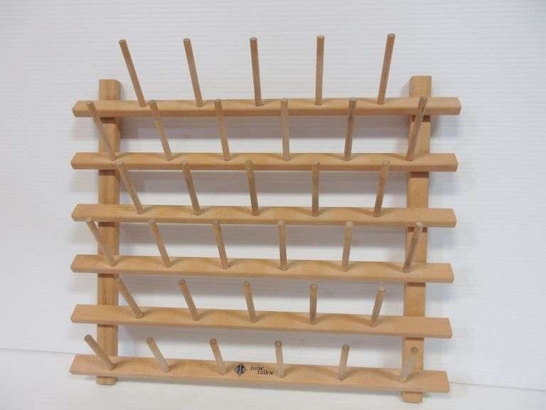 (3) June Tailor wooden thread spool racks, two are standing one is wall ...