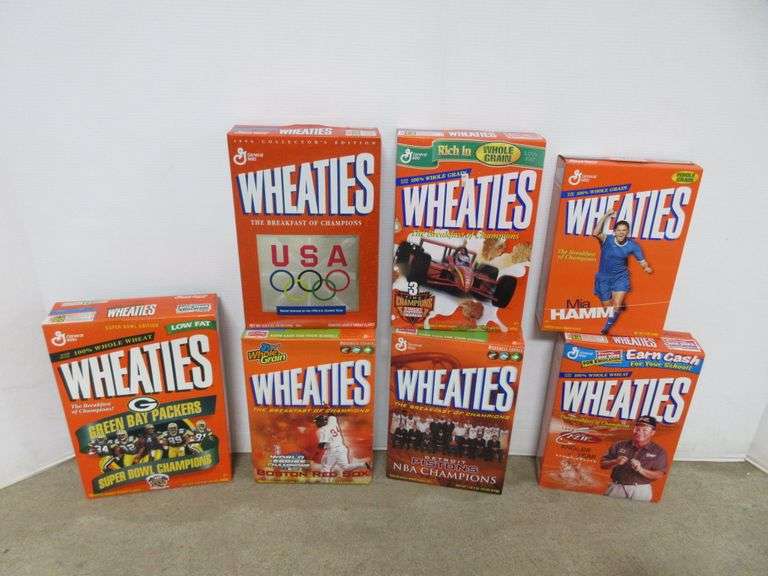 (7) Older unopened factory sealed collectible boxes of Wheaties Cereal ...