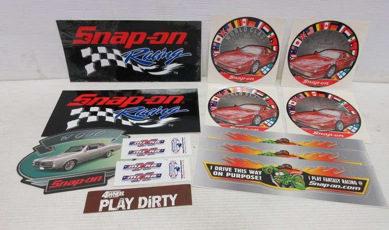 (13) Various decals/stickers, include: Snap-On Ferrari, GTO, racing ...