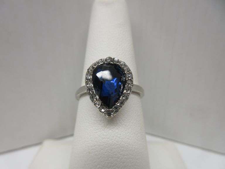 Midnight blue pear shape silvertone ring, size 8, new; Except where ...