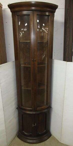 Upright corner cabinet display case, 14"W x 14"D x 72"H, glass doors ...
