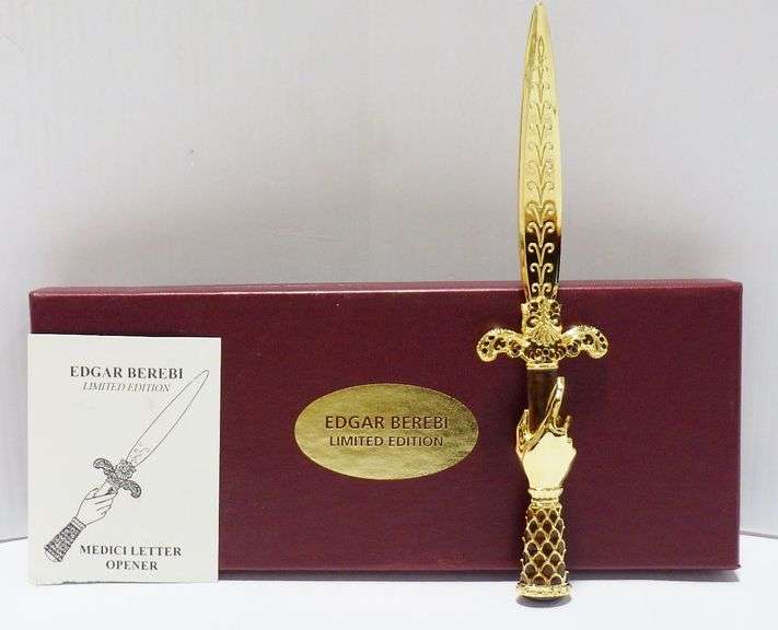 Edgar Berebi Medici letter opener, gold-toned with faux black onyx on ...