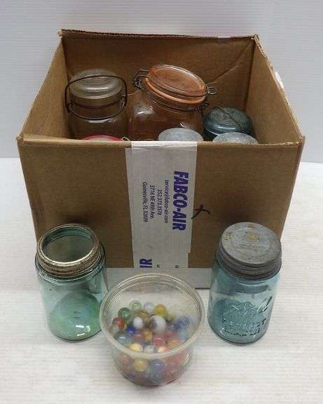 Older collector jars and marble collection, (10) jars, (75) marbles ...