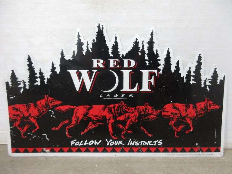 Red Wolf Lager metal sign, 1994, 30"W, used, good condition - Albrecht ...