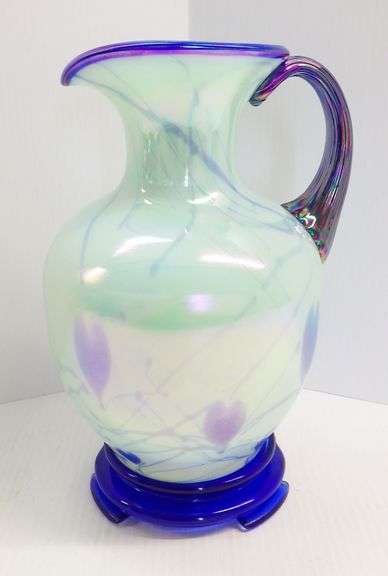 Fenton Dave Fetty hanging hearts no. 85/1250 pitcher with base, 9 3/4"H ...