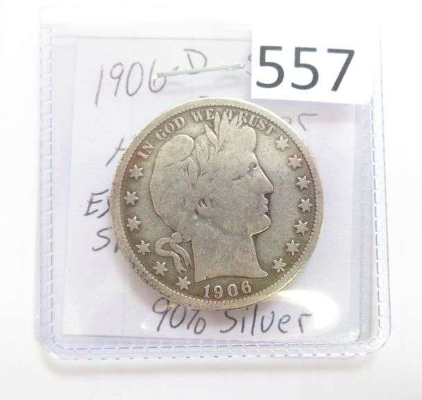 1906-D Barber silver half dollar, 90% silver, ex-nice - Albrecht Auction Service