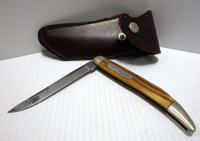 Queen City 5" closed toothpick knife with leather sheath - Albrecht ...