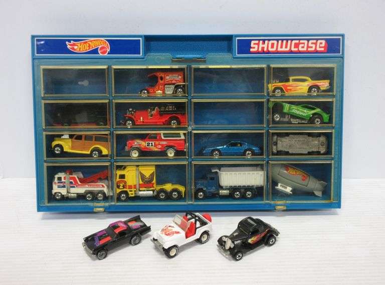 Hot Wheels showcase, with (16) vehicles from the 1970's and 1980's ...