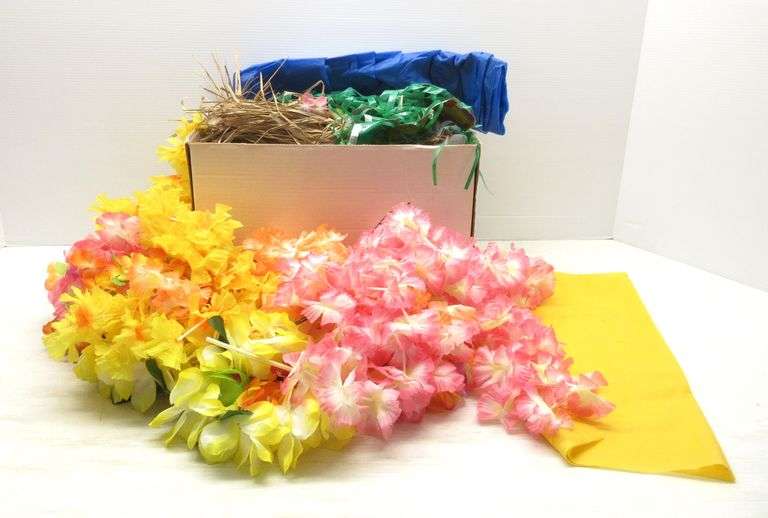 Hawaiian Party decorations, includes: Leis, tablecloths, banner, sealed ...