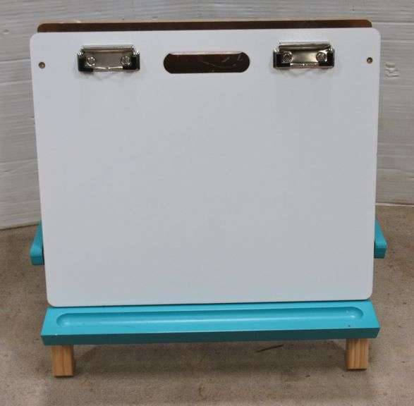 Dual sided tabletop easel, one side has chalkboard, one side has dry ...