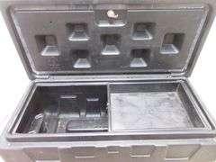 Delta hopper plastic locking tool box with keys 31 W x 14 D x 13 H good Albrecht Auction Service