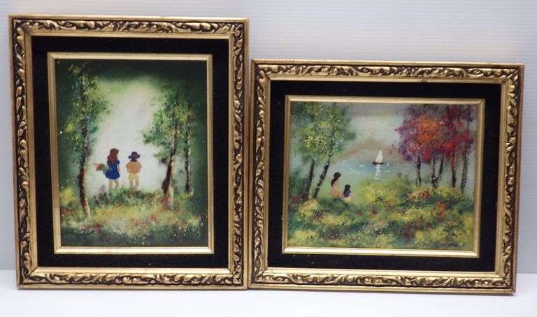 (2) Original Joseph Cardin enamel on copper art, 13 3/4" x 11 3/4 ...