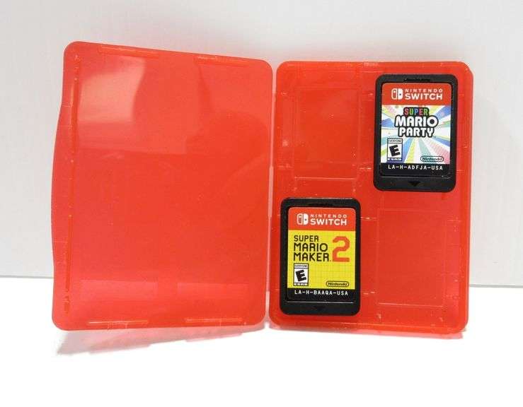 (2) Nintendo Switch games in a red game cartridge carrying case ...