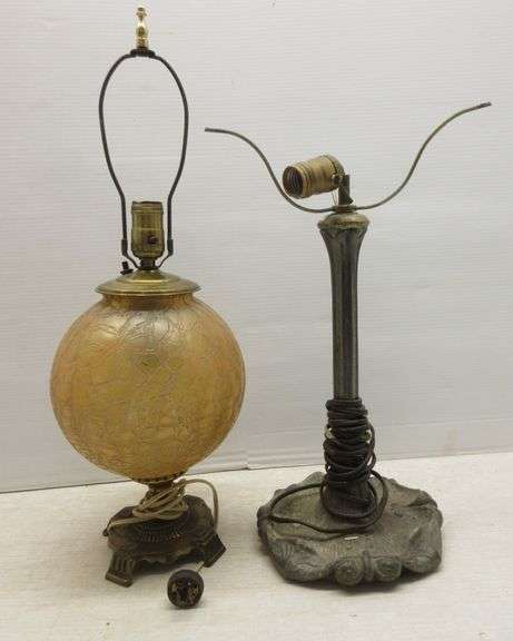 Antique cast iron lamp base, 17"H; Blown glass antique lamp, 20"H to ...