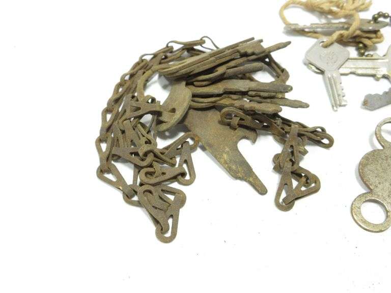 Antique keys, includes: (4) Key rings full of assorted keys, and (3 ...
