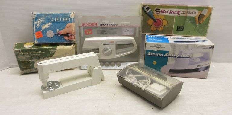 Sewing items, include: White Westinghouse steam and dry iron, Sears ...