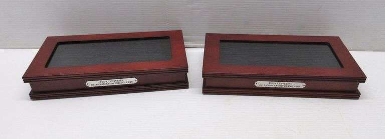 (2) Wooden "Four Centuries of American silver dollars" collectors 4 ...
