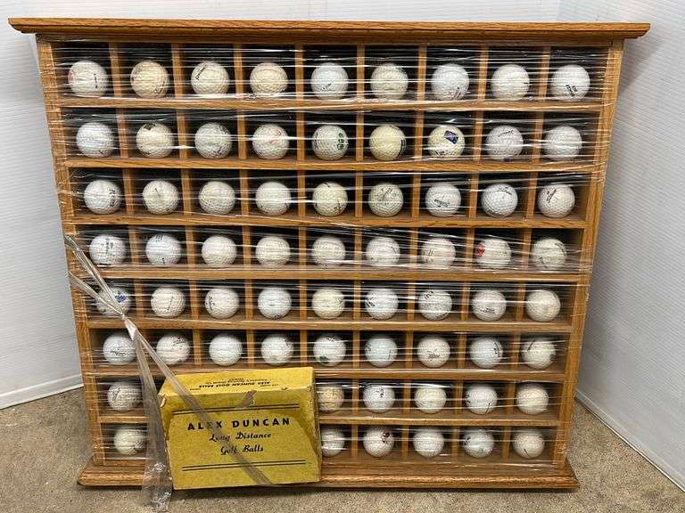 Golf ball rack with balls, oak in color, 72-slots, each- 2 1/4" x 2 1/4 ...