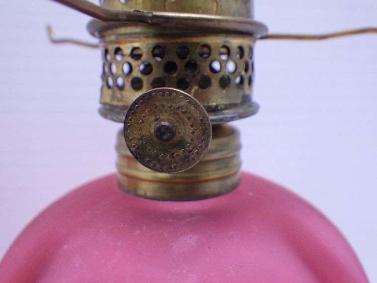 Older cranberry coin dot oil lamp, missing hurricane shade, unstable on ...