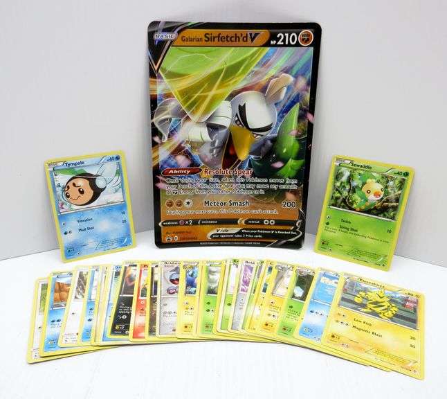 (25) Pokemon cards, a holographic card, and a Galarian Sirfetch'd V ...