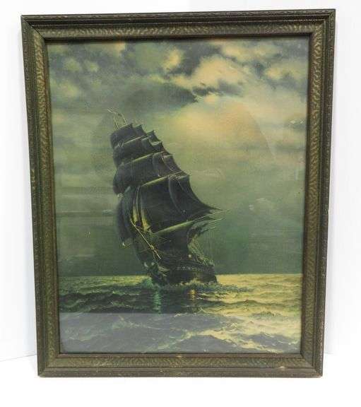 Old ship print, titled "Old Ironsides", 18" x 22" with frame, used ...