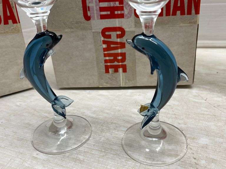 Set of (6) Suffolk Studio glass large dolphin stem glasses, made by ...