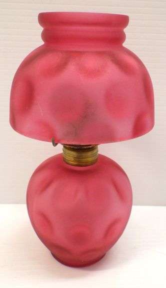 Older cranberry coin dot oil lamp, missing hurricane shade, unstable on ...