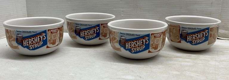 Set of (4) Hershey's Syrup stoneware soup/cereal bowls, 3"H, good ...
