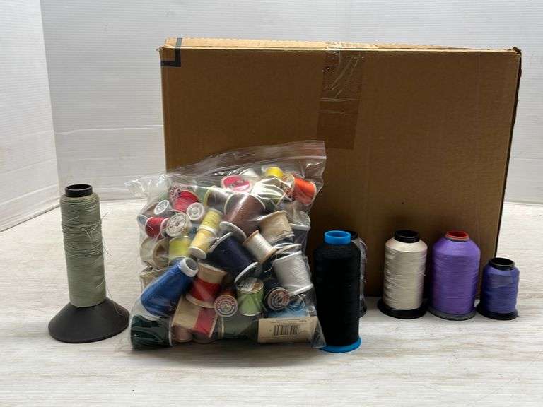 Sewing thread, embroidery; (41) Spools; Gallon bag of old thread, some ...