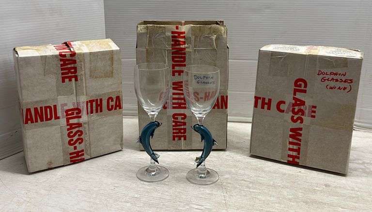 Set of (6) Suffolk Studio glass large dolphin stem glasses, made by ...