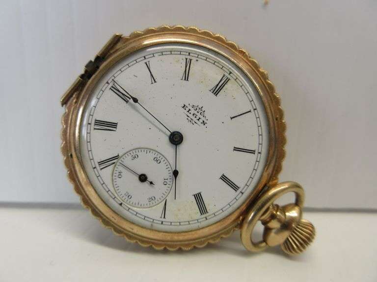 Antique ladies Elgin watch, 14K gold over case, watch fob necklace ...