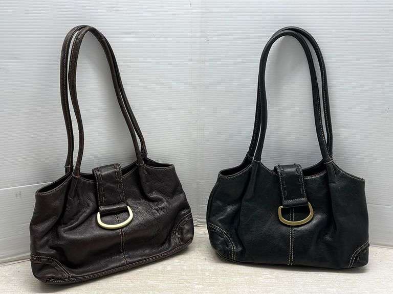(2) Purses by Bass & Company, 9" x 13", all real leather, 1- Black and ...