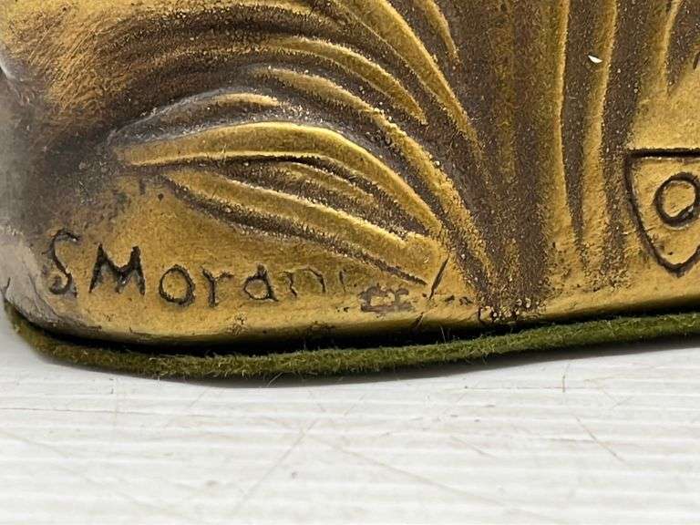 Pair of older bookends, Dog tugging on little girl dress, signed S ...