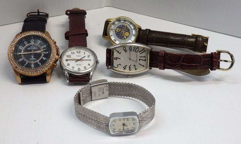(5) Older watches, includes: Five Senses, Timex, Nine West, Earnshaw ...