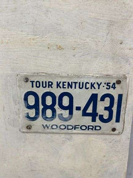 (4) Small license plates, attached to board, plates- 5"L, board- 11"W x ...