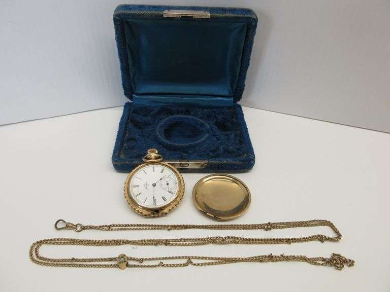 Antique ladies Elgin watch, 14K gold over case, watch fob necklace ...