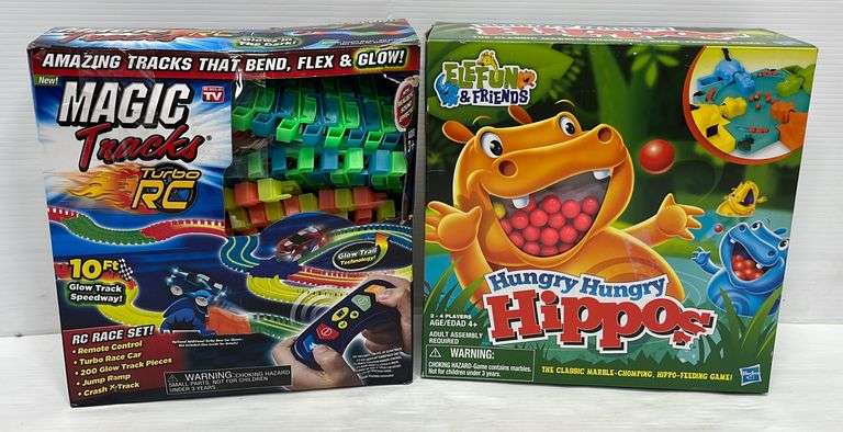 Hungry, Hungry Hippos game, and a Magic Tracks Turbo RC 10' glow track ...