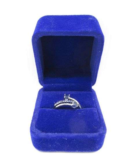 Diamond and sapphire double bi-pass ring in sterling silver, made in ...