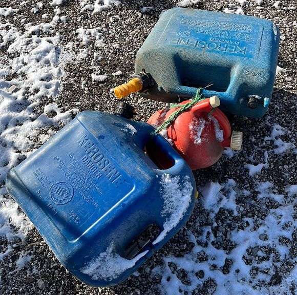 (2) 5-Gallon Kerosene Cans, and 1-Gallon Gas can - Albrecht Auction Service