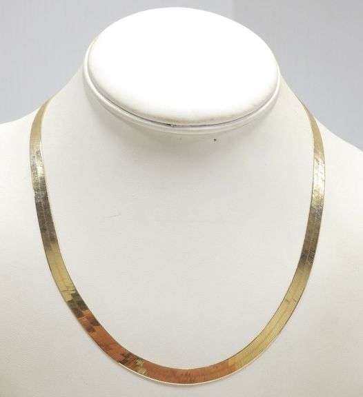 10K Yellow gold solid 6mm 18" herringbone chain necklace with lobster ...