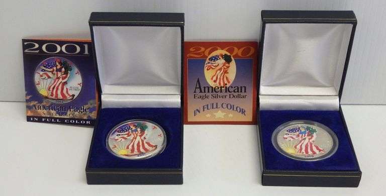 2000 and 2001 Commemorative colorized .999 silver eagles, new in the ...