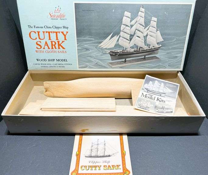 1975 Cutty Sark wood ship model kit, 163, with carved wood hull, 23"L ...