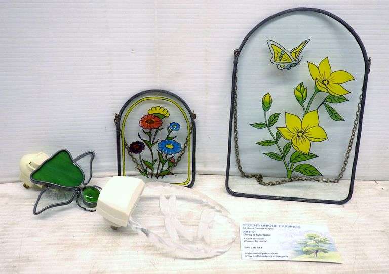 (2) Small window stained glass catchers, up to 5"W x 8"H; Angel and ...